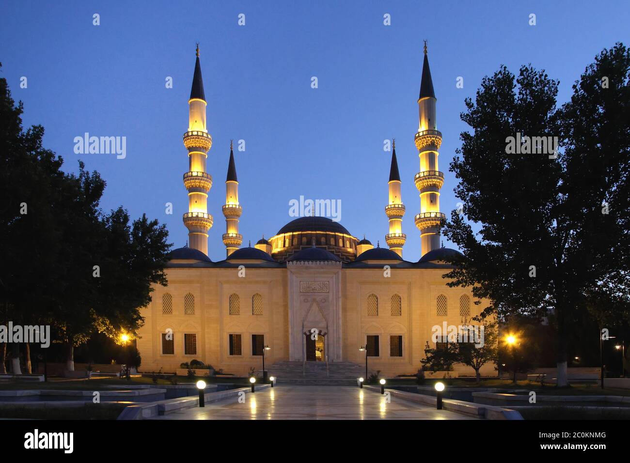 Ashkhabad mosque with minarets at night. Ashkhabad. Turkmenistan Stock ...