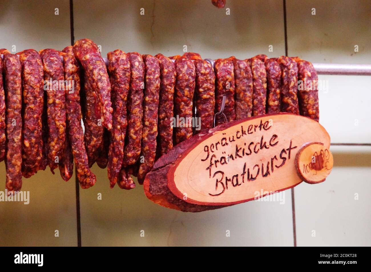 Sausage display in the butcher's shop Stock Photo - Alamy