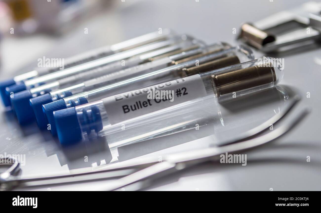 Criminalistic Laboratory, Bullet shell analysis, conceptual image Stock ...
