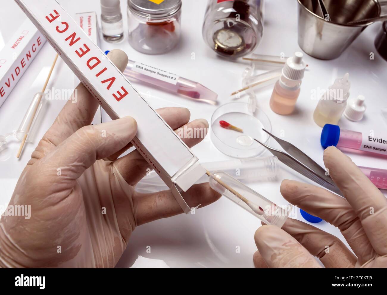 Hematological analysis with forensic test kit in a murder in a crime ...