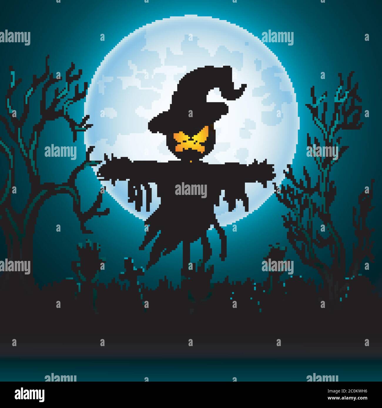 Halloween background with Scary scarecrow in Graveyard Stock Vector ...
