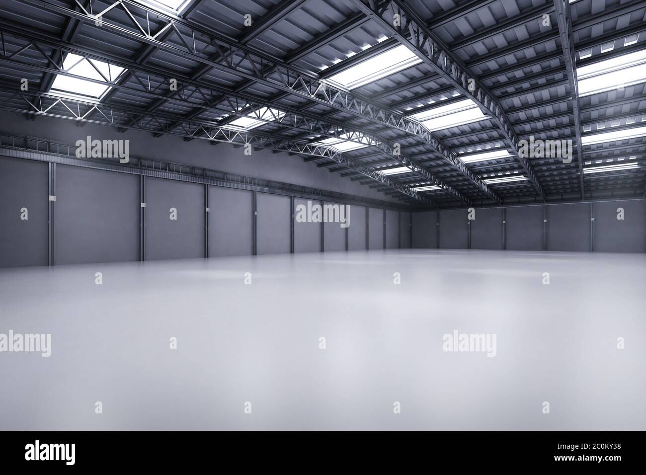 3d rendering interior empty factory with pendant lamps Stock Photo - Alamy