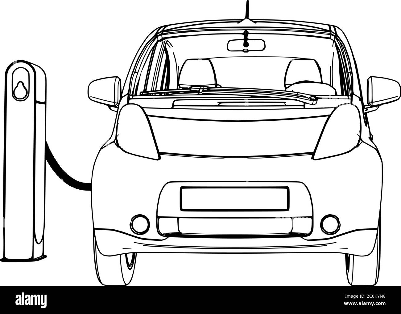 vector electric car sketch on a white background Stock Vector Image ...