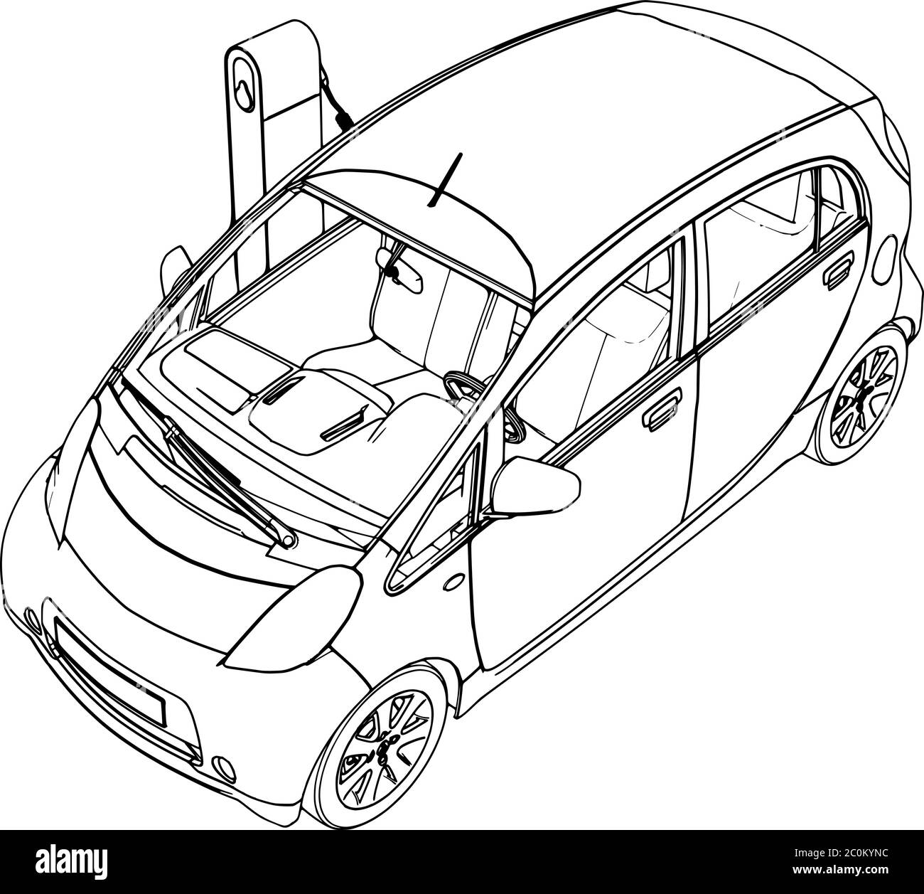 vector electric car sketch on a white background Stock Vector Image ...