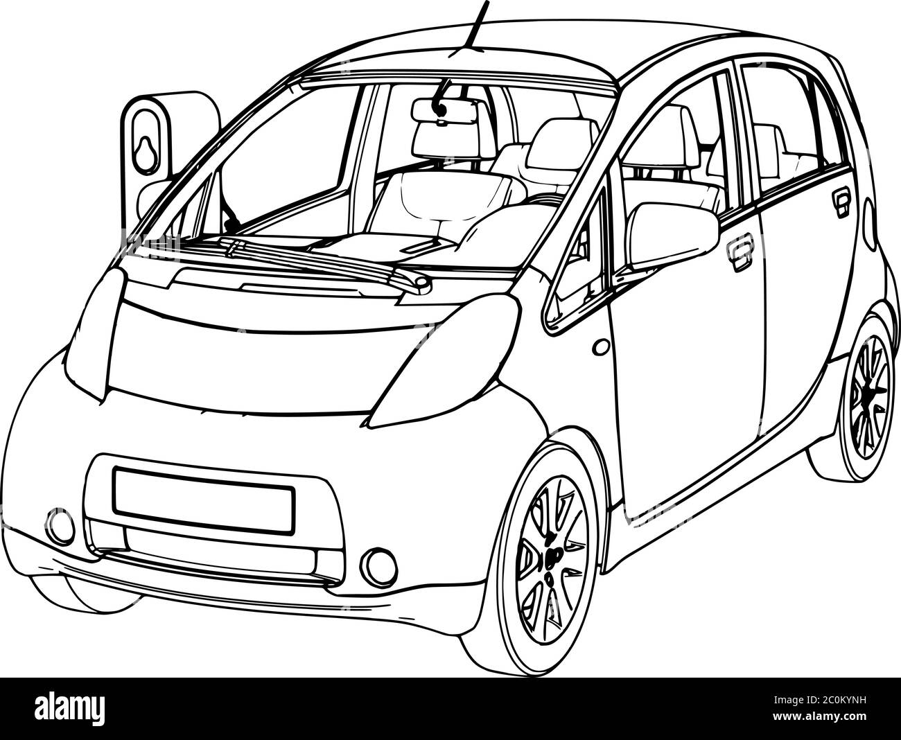 vector electric car sketch on a white background Stock Vector Image ...