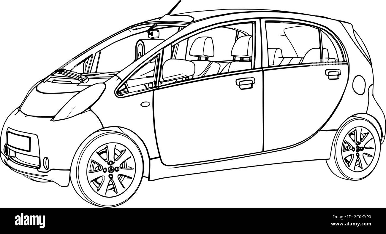 vector electric car sketch on a white background Stock Vector Image ...