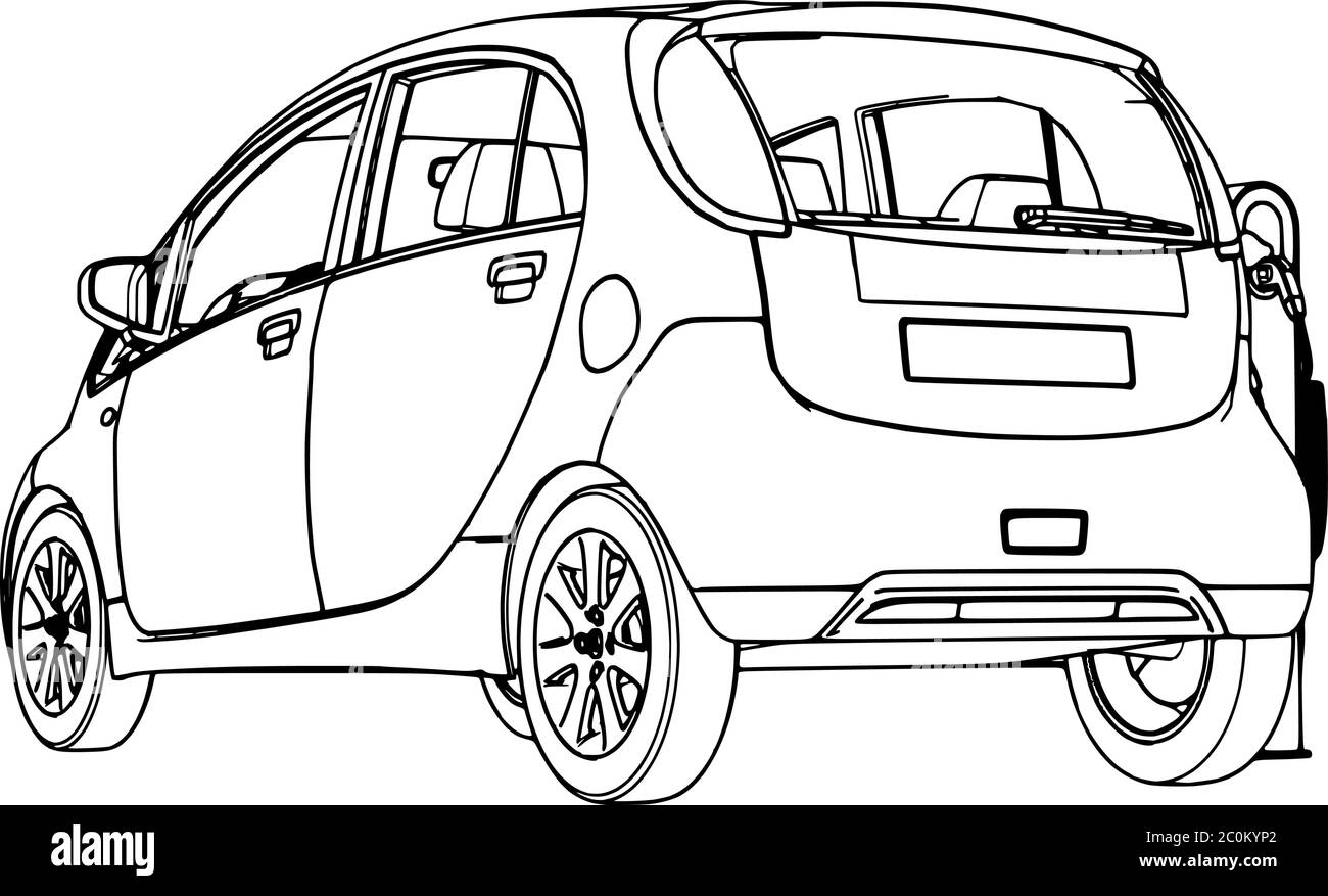 vector electric car sketch on a white background Stock Vector Image ...