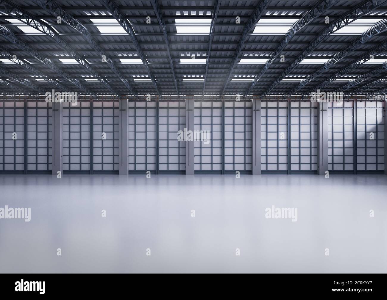3d rendering interior empty factory with pendant lamps Stock Photo - Alamy