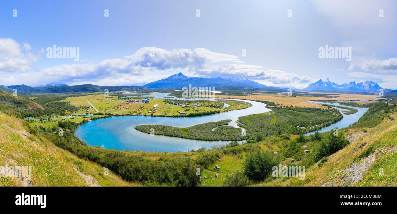 Panoramic view of Serrano River (Río Serrano) from Mirador Rio Serrano ...