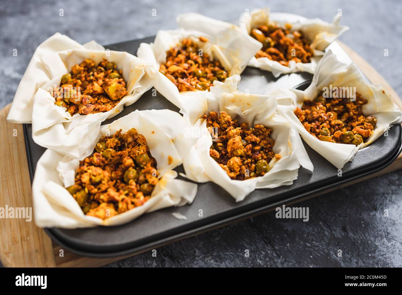 healthy plant-based food recipes concept, vegan filo pastries with ...