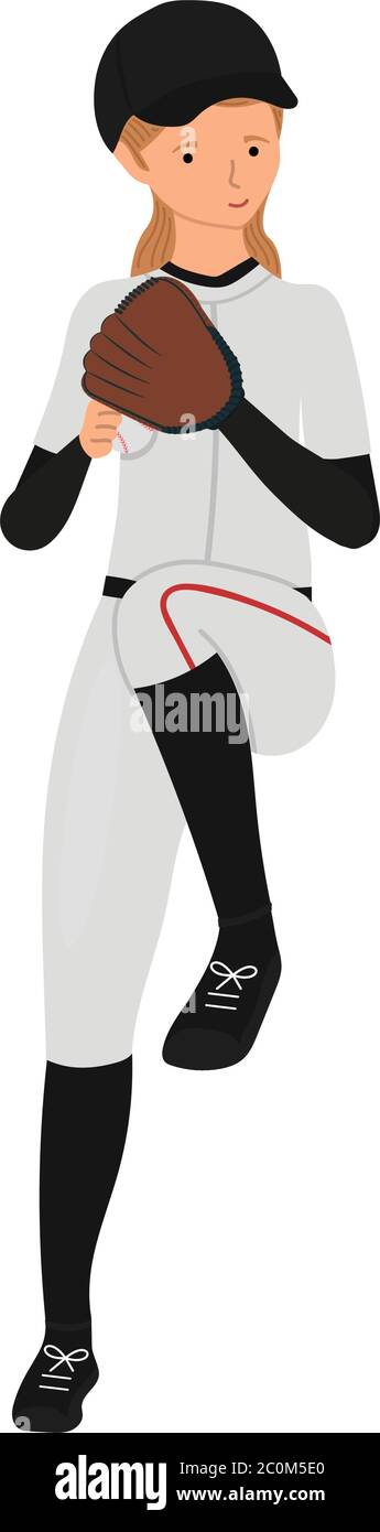 Female baseball player in gloves catches a ball cartoon character ...