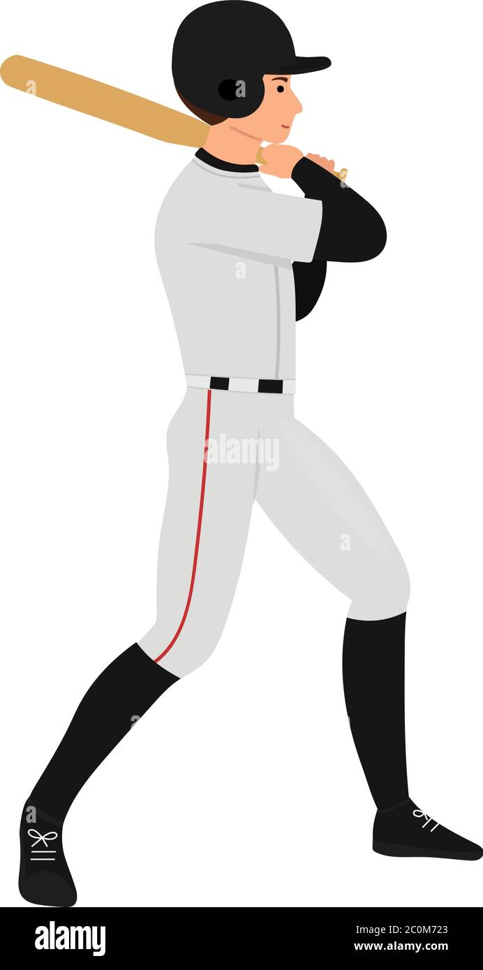 Male baseball player with a bat cartoon character. Man playing baseball ...