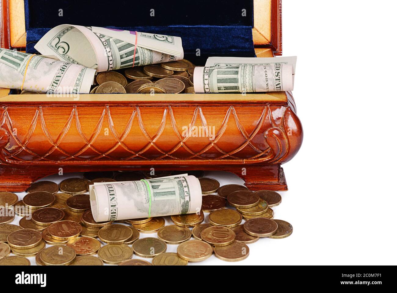 Coins and banknotes in the box Stock Photo - Alamy
