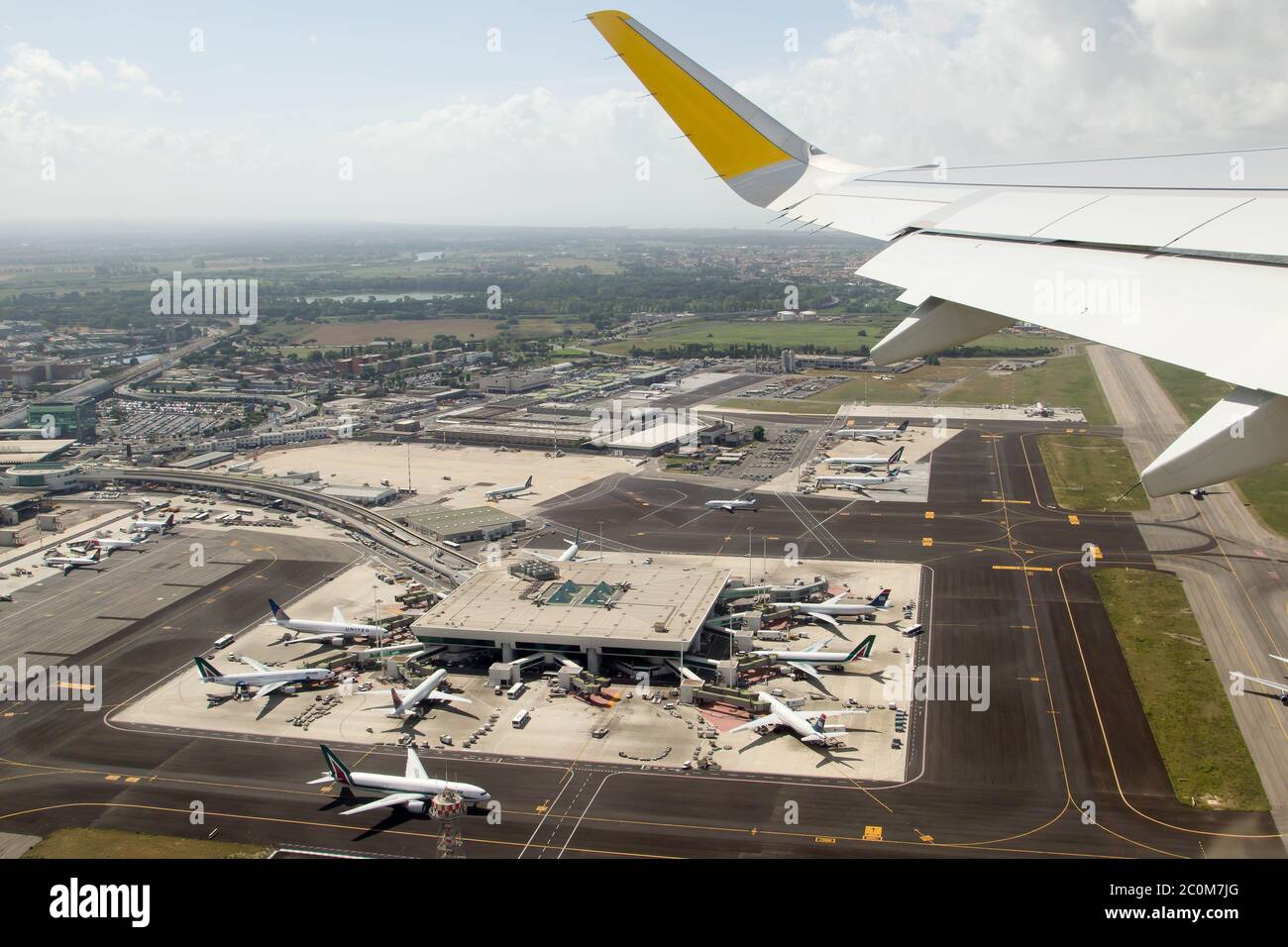 Rome, Italy. 9th July, 2014. Rome Fiumicino airport seen from a Vueling ...