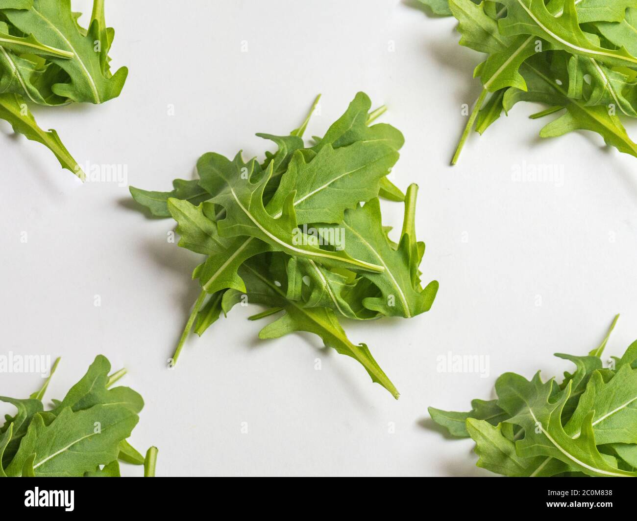 Arugula pile pattern on white background Stock Photo - Alamy