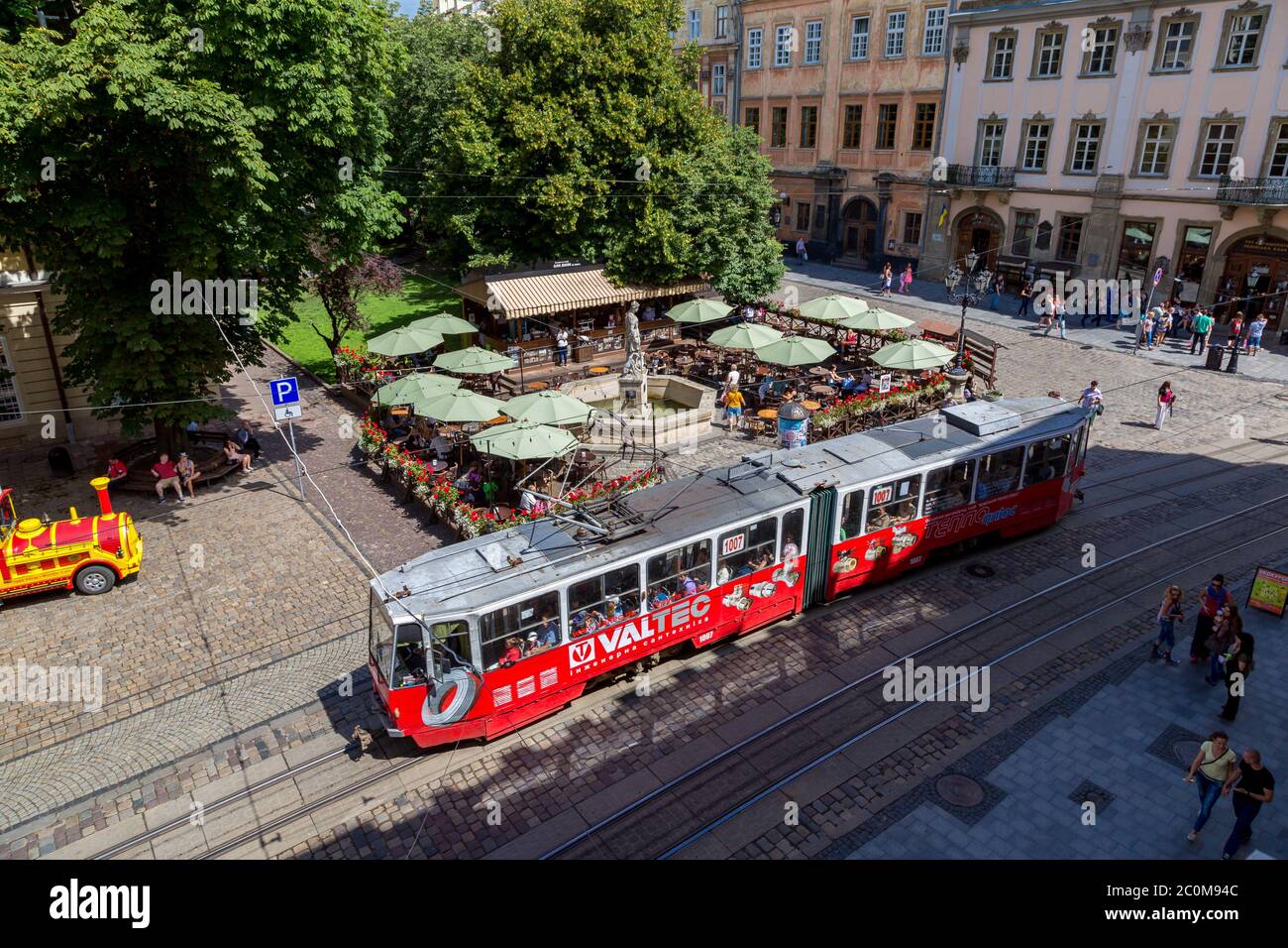 Old tram is in the historic center of Lviv Stock Photo - Alamy