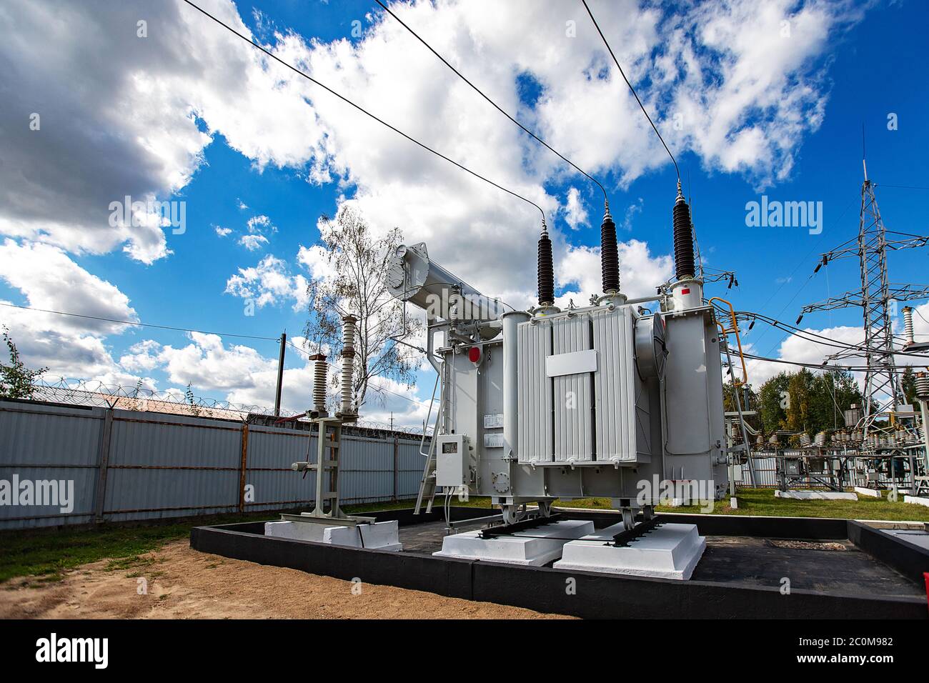 modern powerful transformer substation with a variety of high-voltage ...