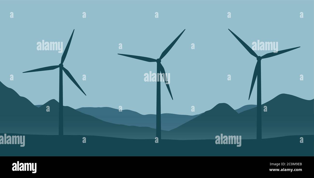 windmills on nature landscape wind power energy vector illustration ...