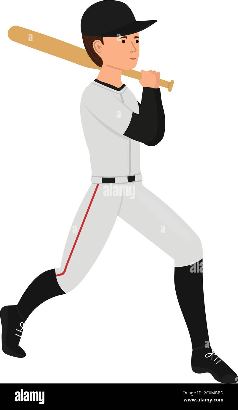Male baseball player with a bat cartoon character. Guy playing baseball ...
