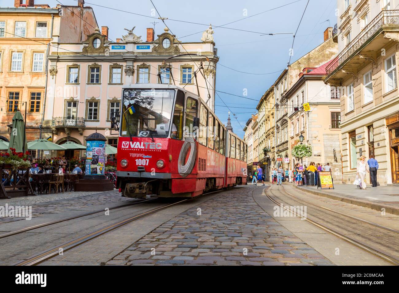 Old tram is in the historic center of Lviv Stock Photo - Alamy