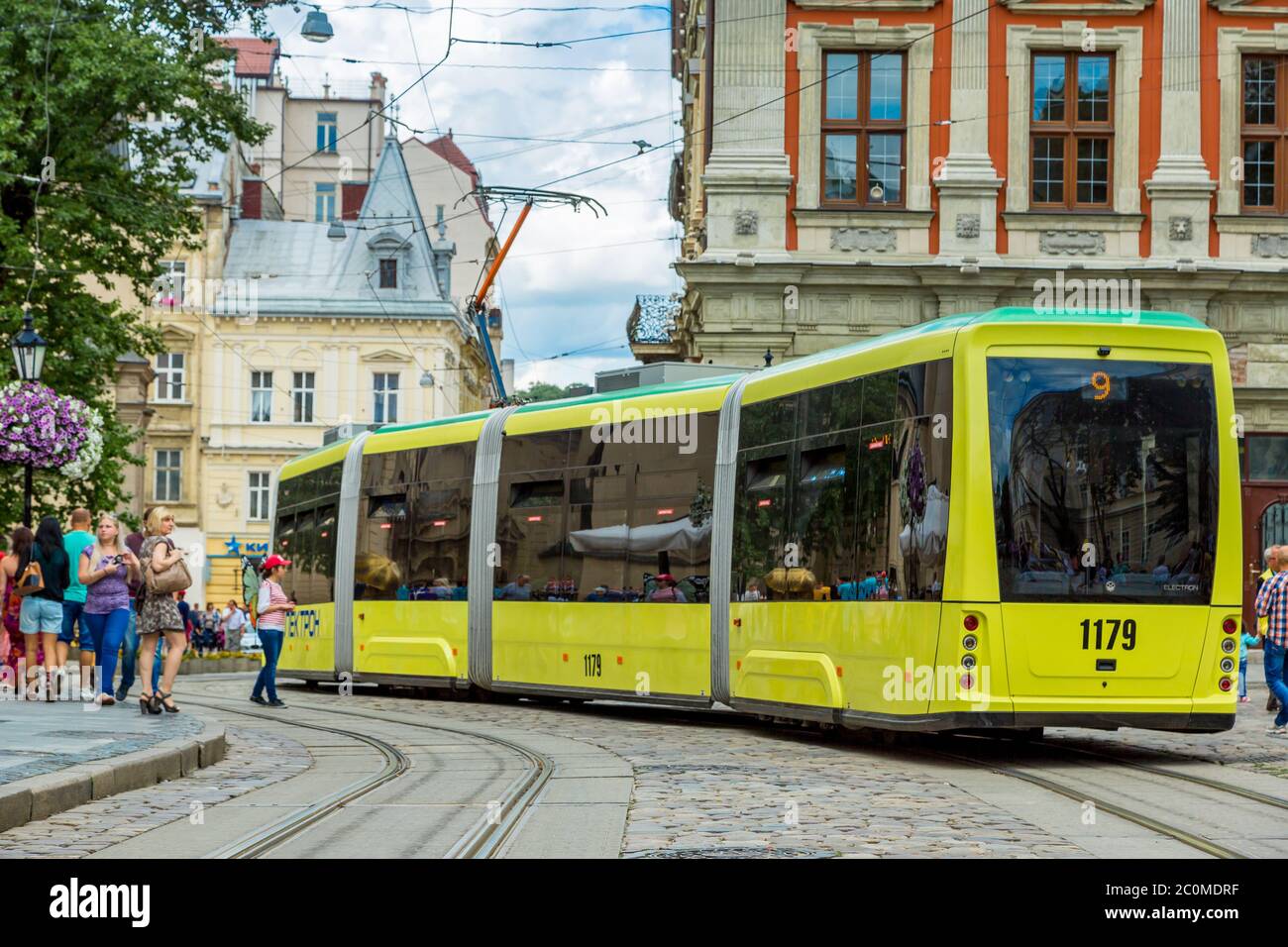 Old tram is in the historic center of Lviv Stock Photo - Alamy