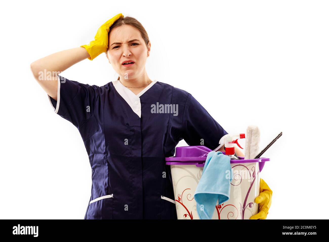 Cleaning woman feel tired and exhausted after finish cleaning the house ...