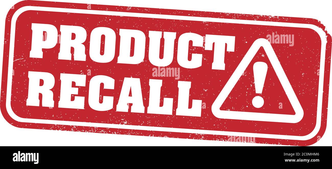 red grungy PRODUCT RECALL stamp or label with warning symbol vector ...