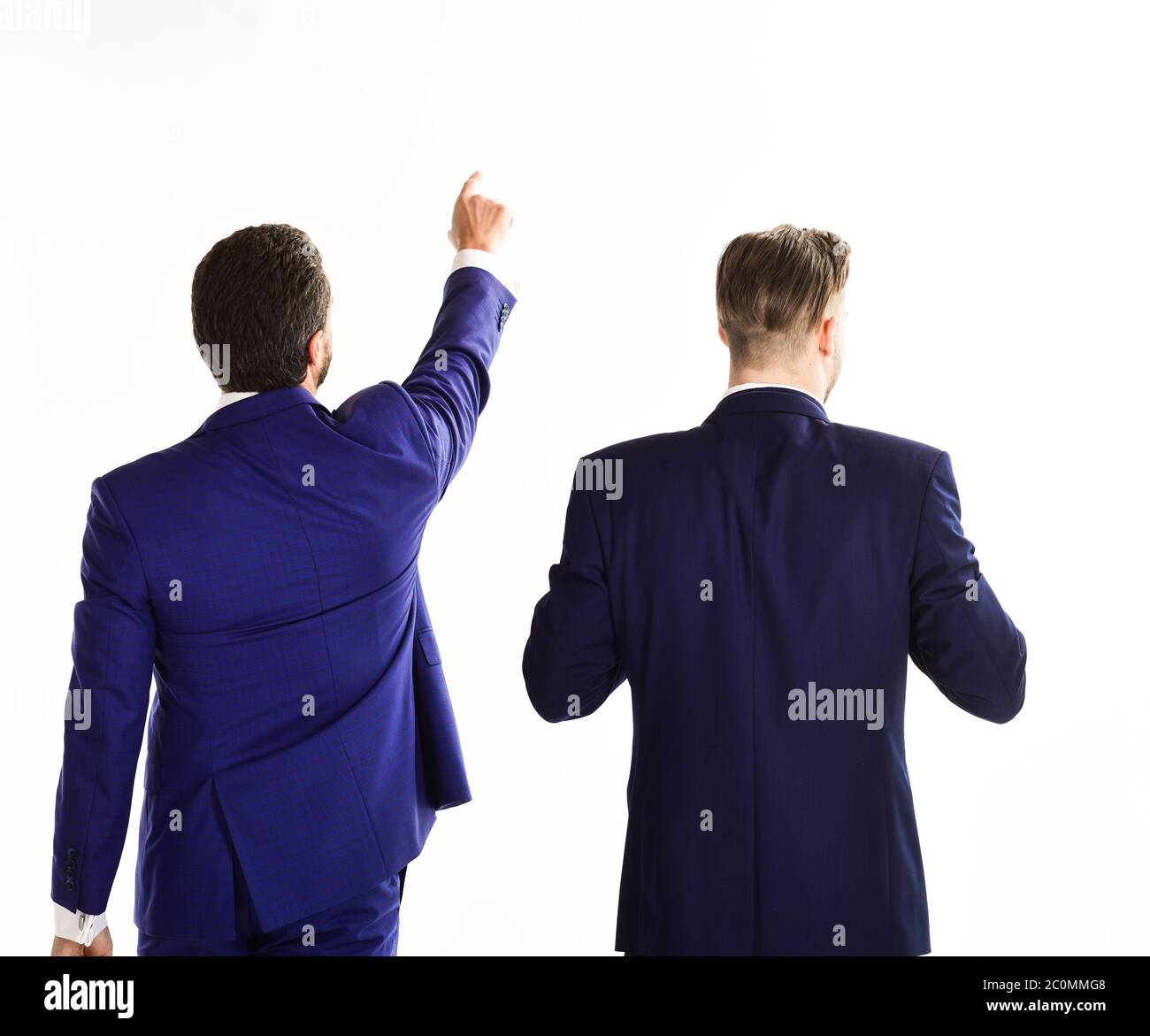 Business partners in formal wear on white background. Man in suit or ...