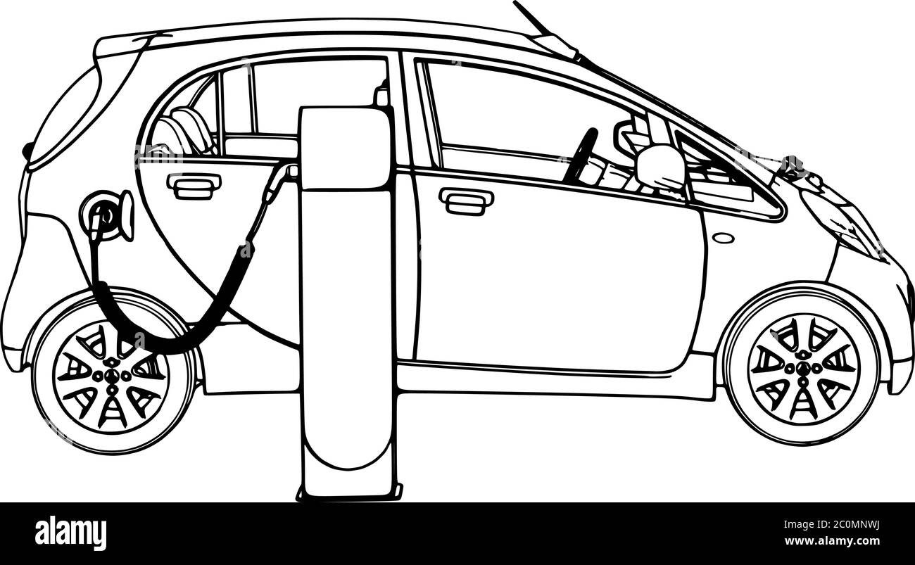 vector electric car sketch on a white background Stock Vector Image ...