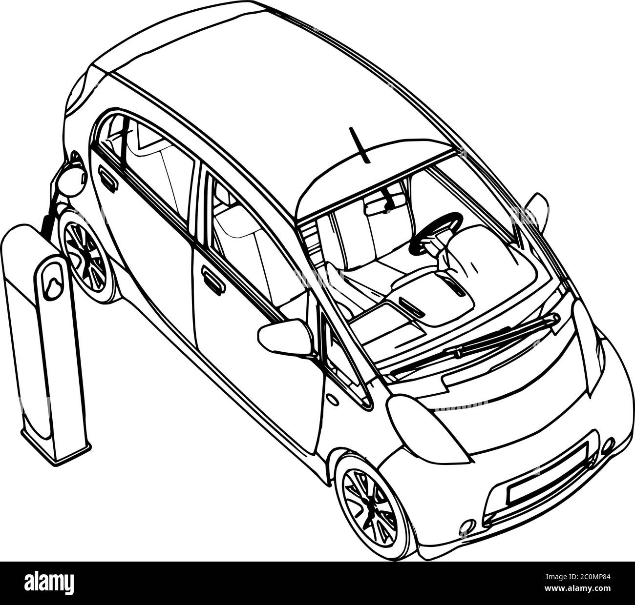 vector electric car sketch on a white background Stock Vector Image ...