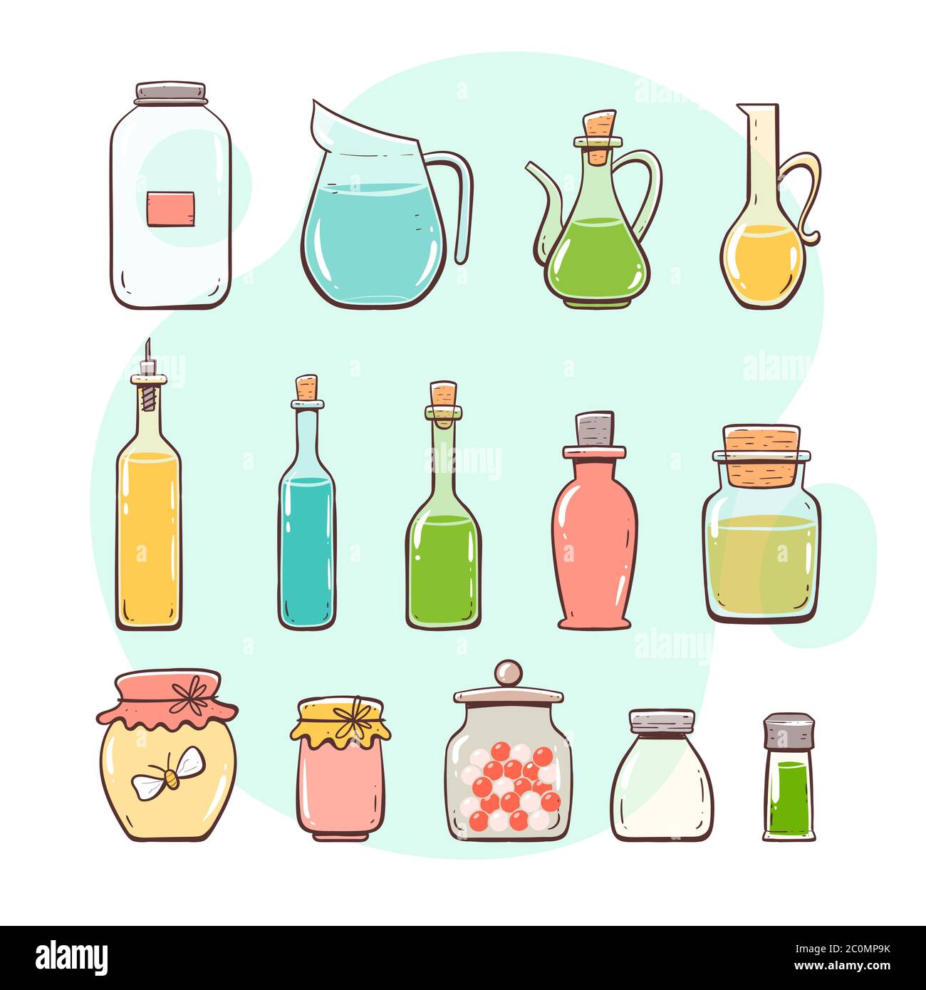 Kitchen utensils. Bottles and jars. Glass bottle, oilcar, wine bottle ...
