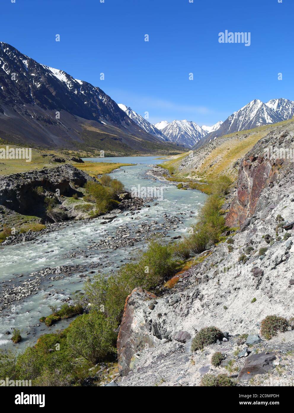 mountain landscape with river Stock Photo - Alamy