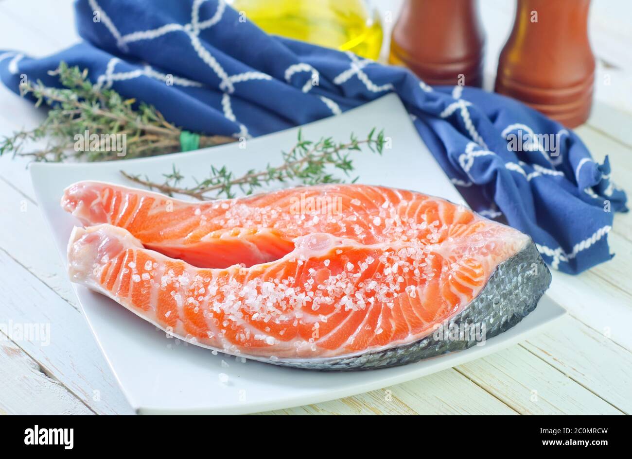 raw salmon steak Stock Photo - Alamy