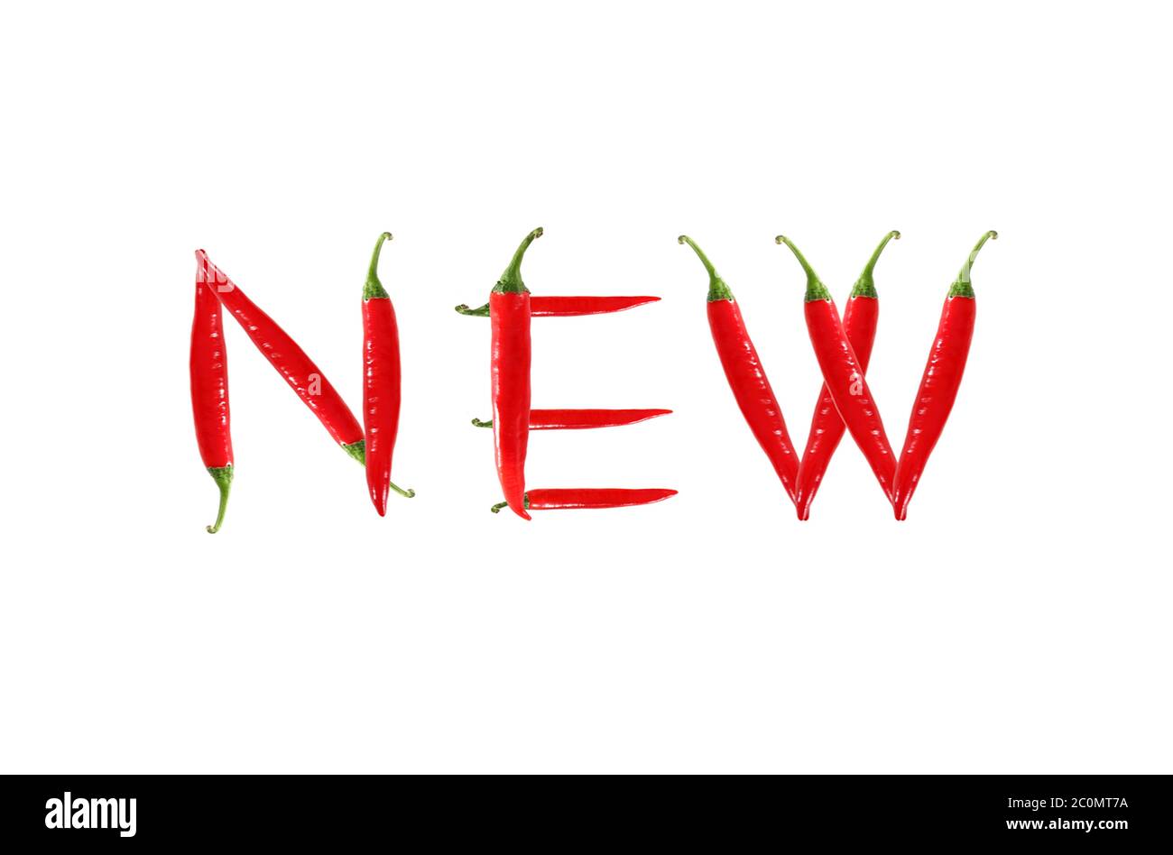 Picture of the words NEW written with red chili peppers Stock Photo - Alamy