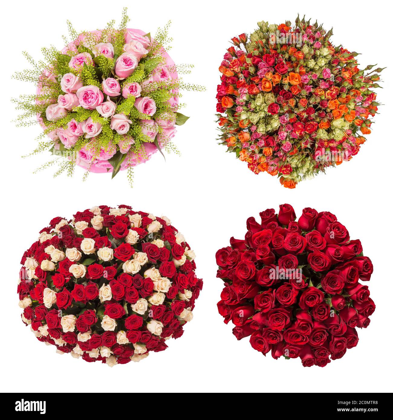 Top view of four colorful flower bouquets Stock Photo - Alamy