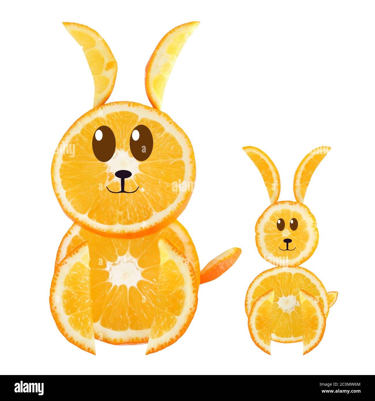 Healthy eating. Funny little rabbits made of the orange slices Stock ...