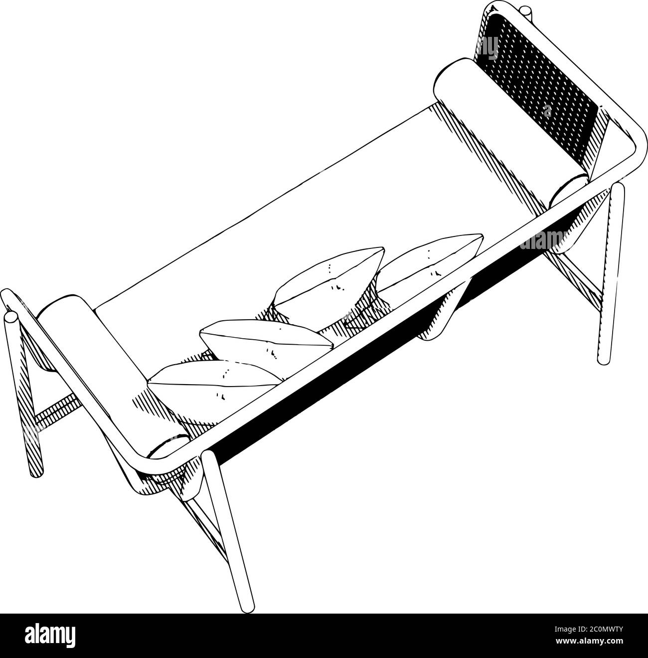 sketch of a sofa with pillows with a hatching white background vector ...