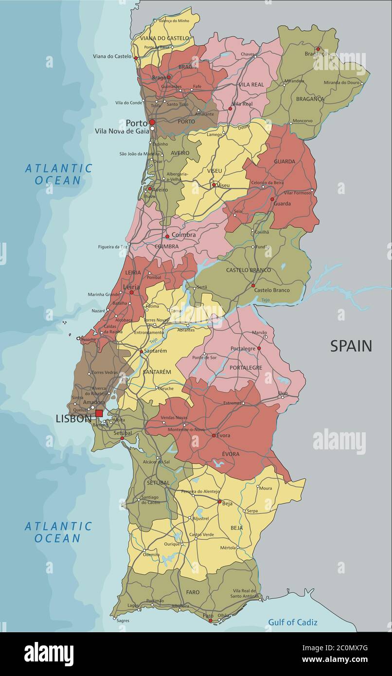Portugal - Highly detailed editable political map with labeling Stock ...