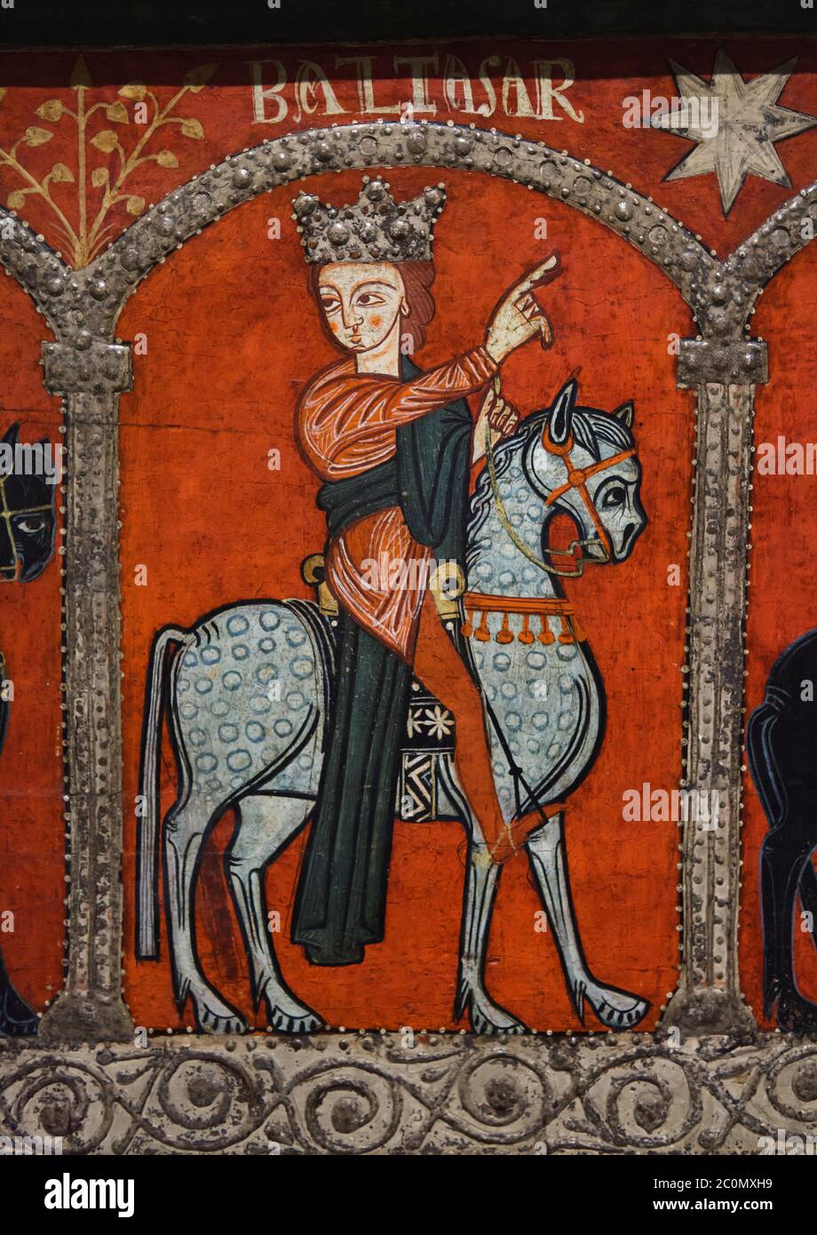 King Balthazar on horseback depicted in the Romanesque antependium ...