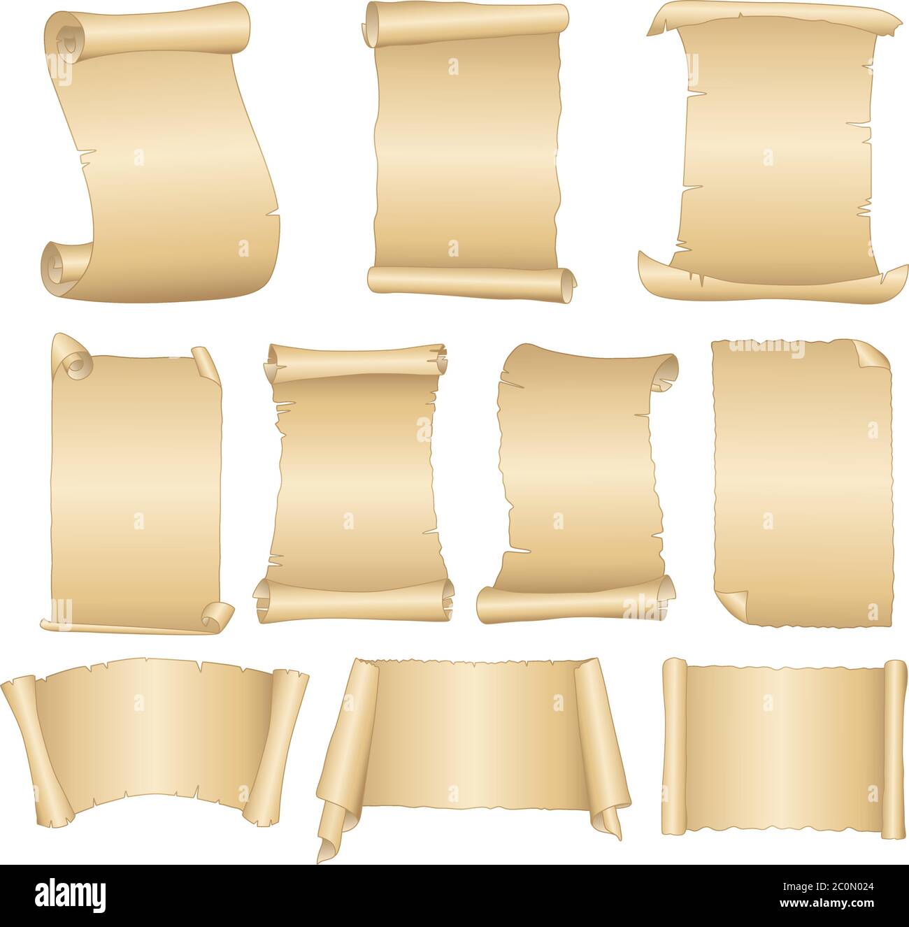 Set of old blank scrolls paper on white background Stock Vector Image ...