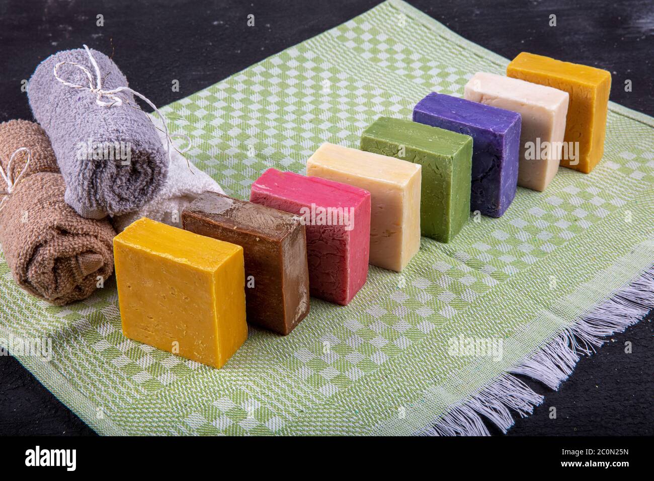 Organic handmade soaps. Various kinds of handmade natural soap on the ...
