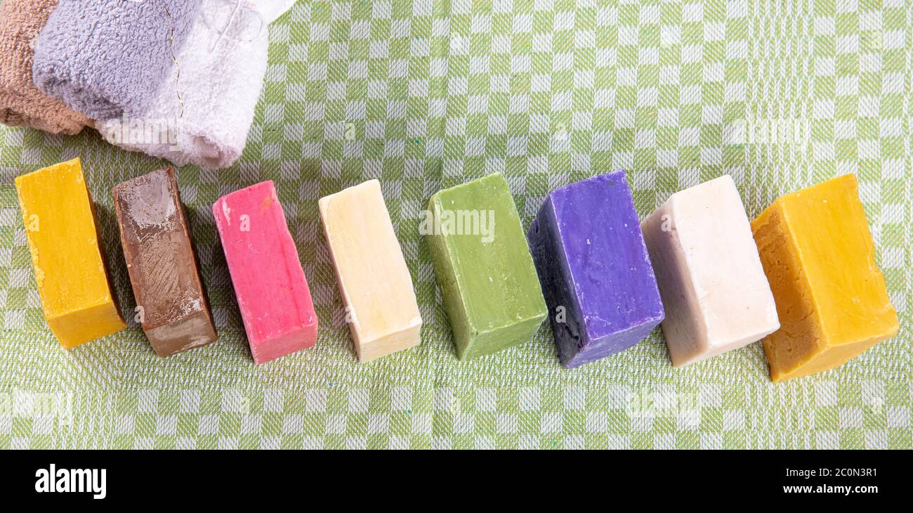 Organic handmade soaps. Various kinds of handmade natural soap on the ...