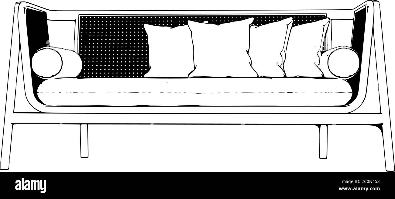 Sketch Of A Sofa With Pillows White Background Vector Stock Vector Image And Art Alamy 
