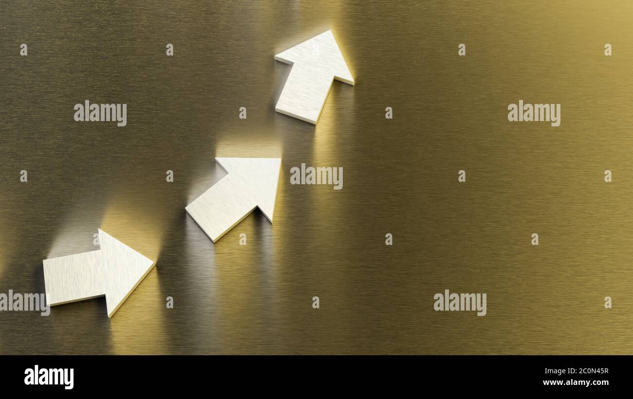 Three arrows made from brushed metal pointing up in a circle. Brushed ...