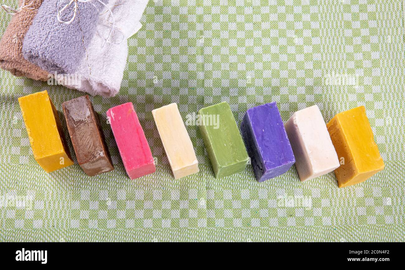 Organic handmade soaps. Various kinds of handmade natural soap on the ...