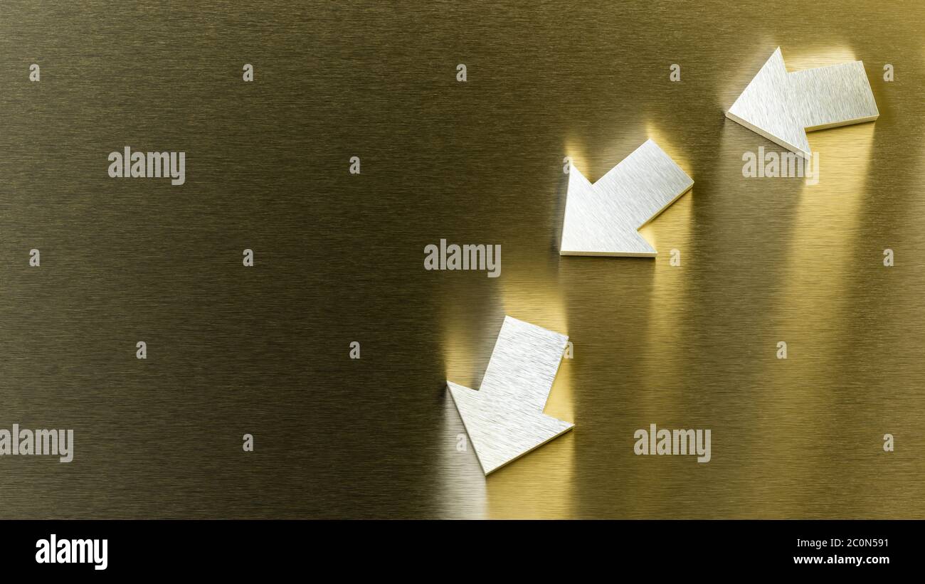 Three arrows made from brushed metal pointing down in a circle. Brushed ...