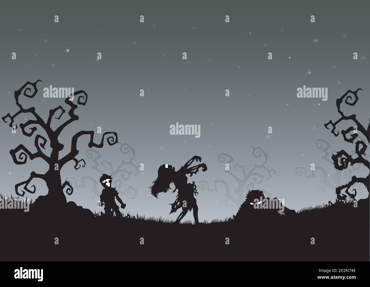 Halloween night background with zombies in the grass Stock Vector Image ...