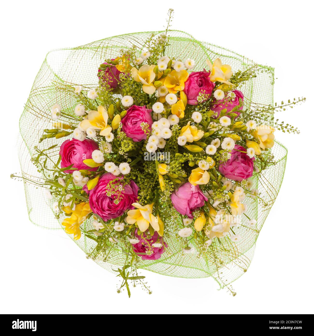 Bouquet of flowers top view isolated on white Stock Photo - Alamy