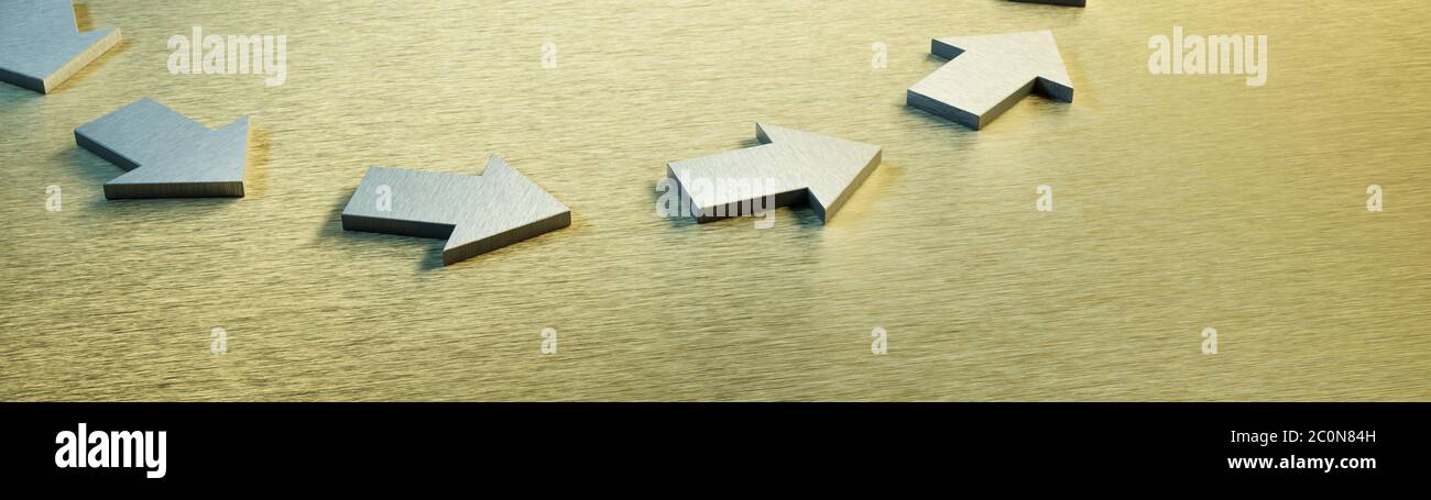 Arrows made from brushed metal pointing in a circle. Brushed nickel ...