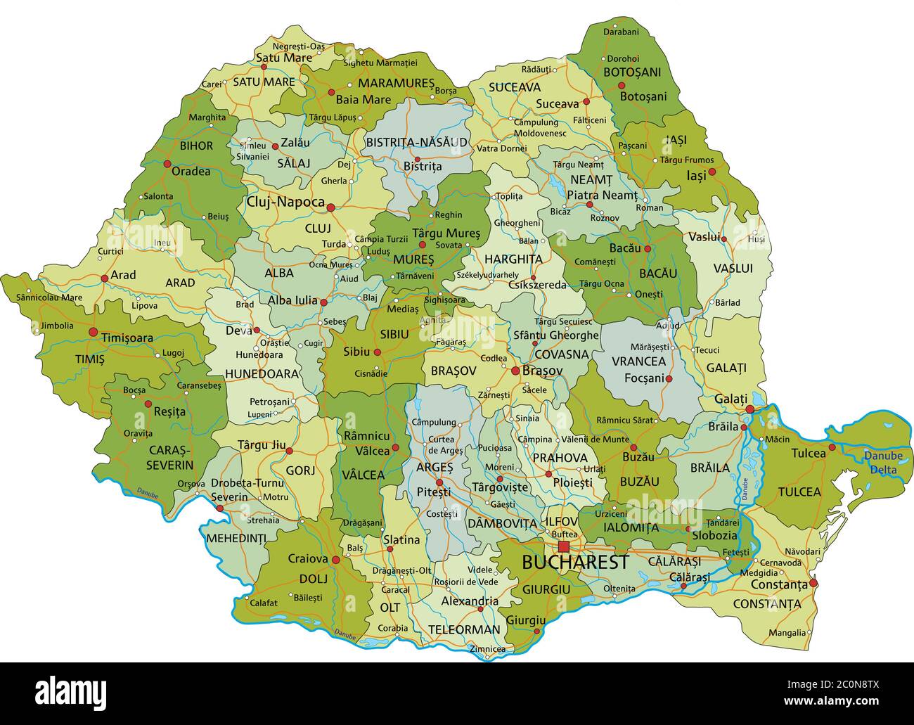 Highly detailed editable political map with separated layers. Romania ...